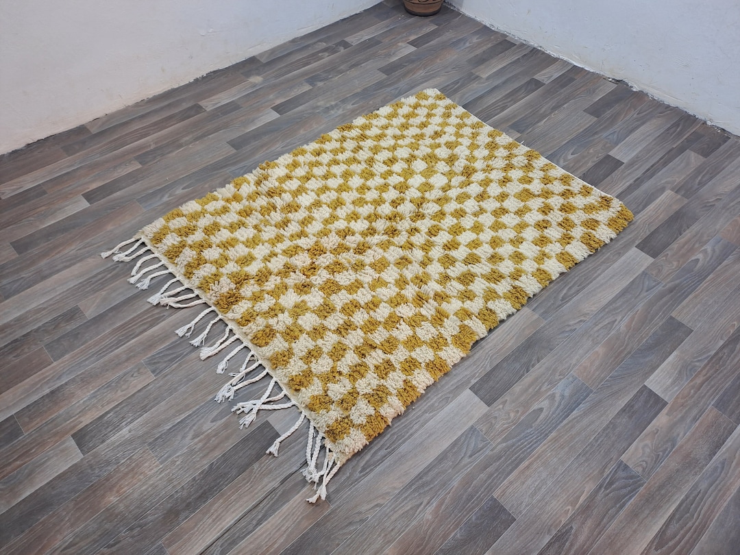 Custom Moroccan Yellow Rug, 5x4ft Yellow White Rug, Authentic Moroccan ...