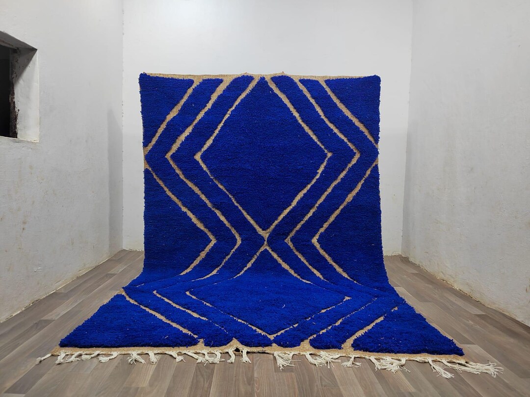 Handmade Blue Wool Berber Rug - Plush Moroccan Boho Style - Etsy