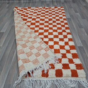 Orange and White Checkered Rug, Moroccan Berber Checkered Rug ...