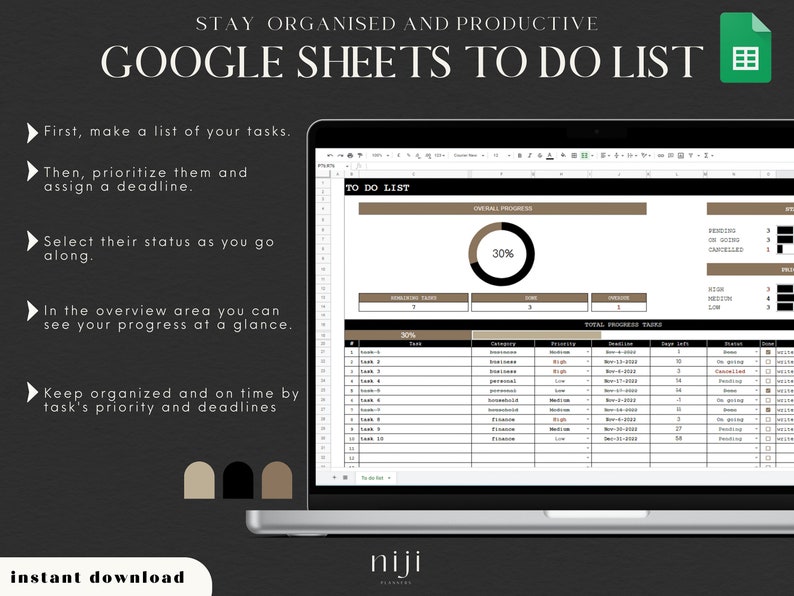 Google Sheets To-do List Template | Spreadsheet Task List | Digital ...