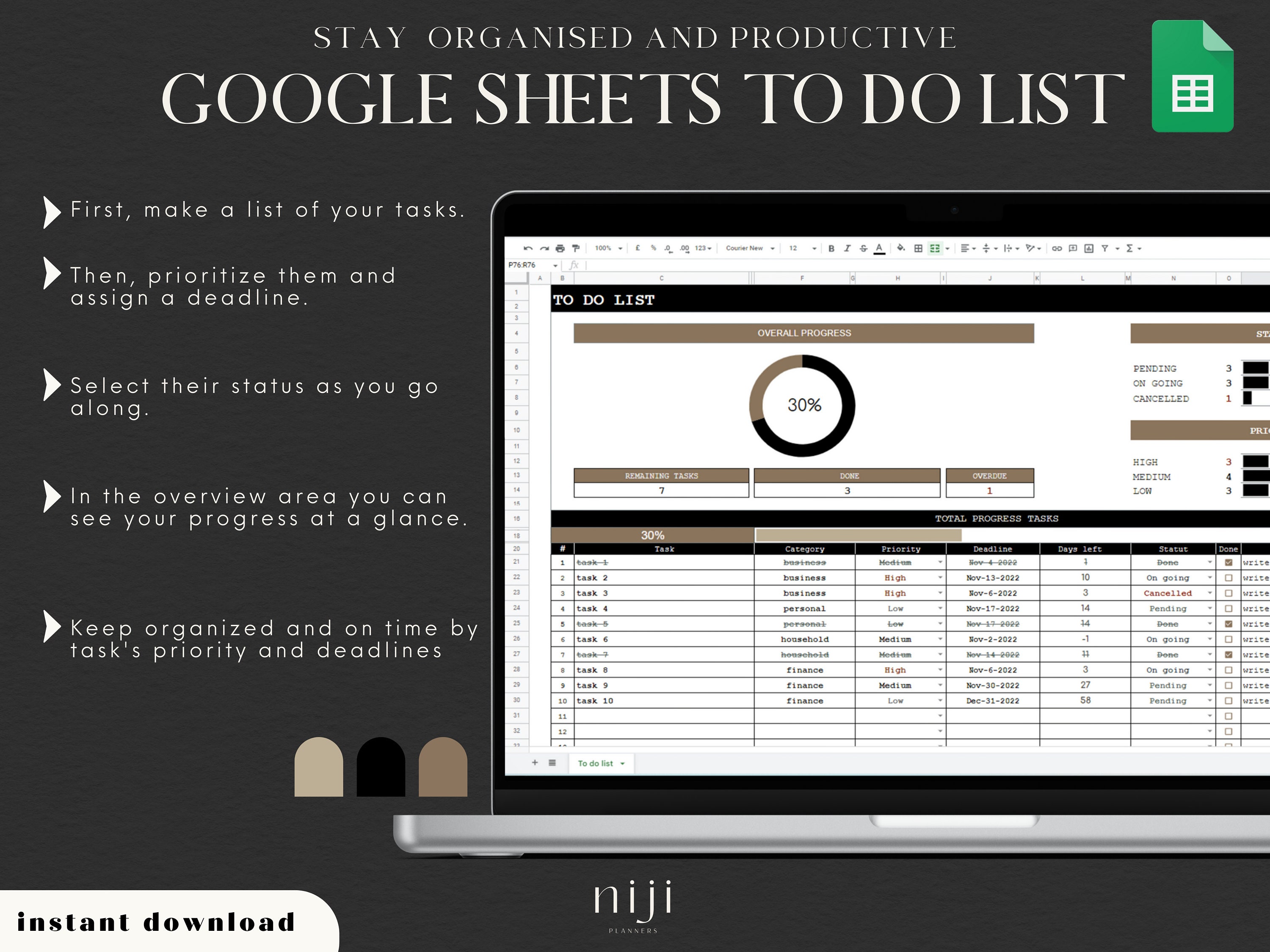 Google Sheets To-do List Template | Spreadsheet Task List | Digital ...