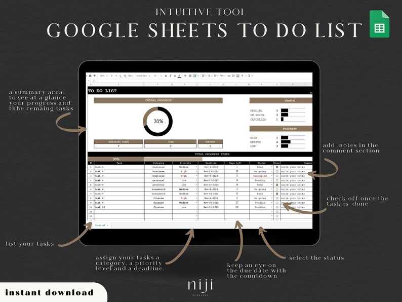 Google Sheets To-do List Template | Spreadsheet Task List | Digital ...