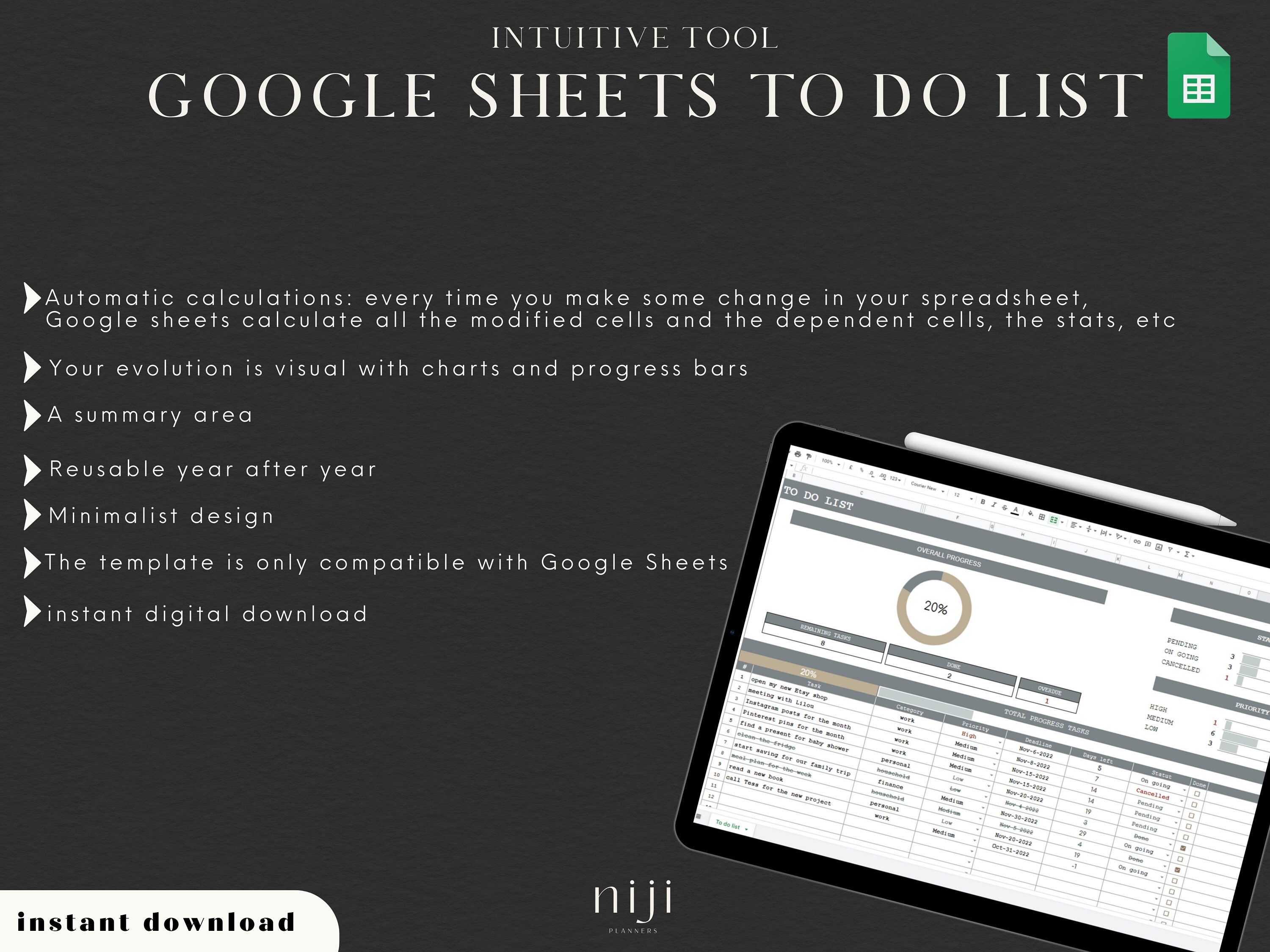 To-do List Google Sheets Spreadsheet Digital Task Tracker - Etsy