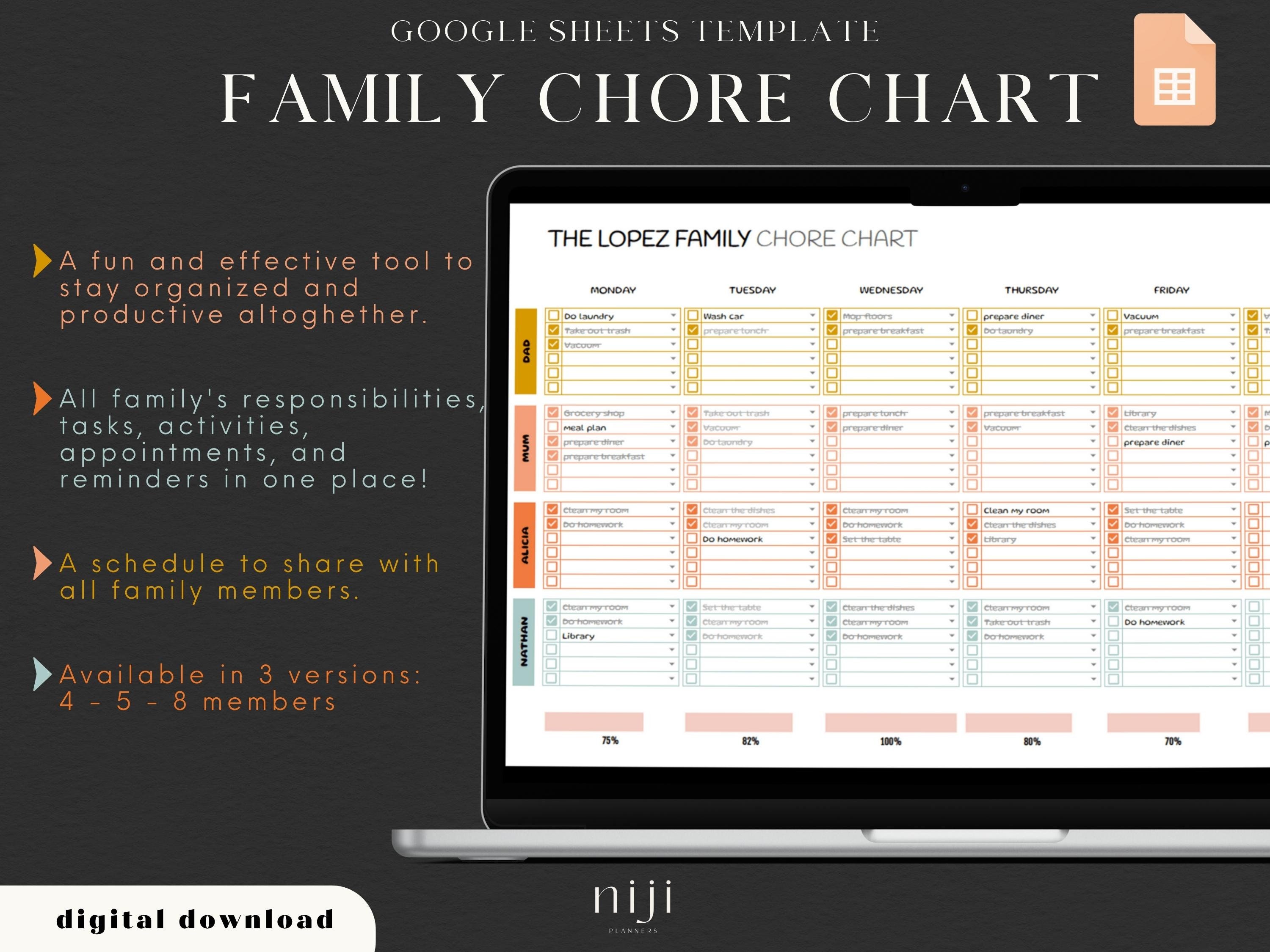 Google Sheets Family Chore Chart - Digital To-do List - Task ...
