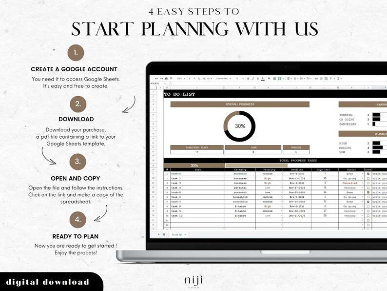 Google Sheets To-do List Template | Spreadsheet Task List | Digital ...