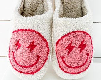 Smiley Face Lightning Bolt Slippers - Etsy