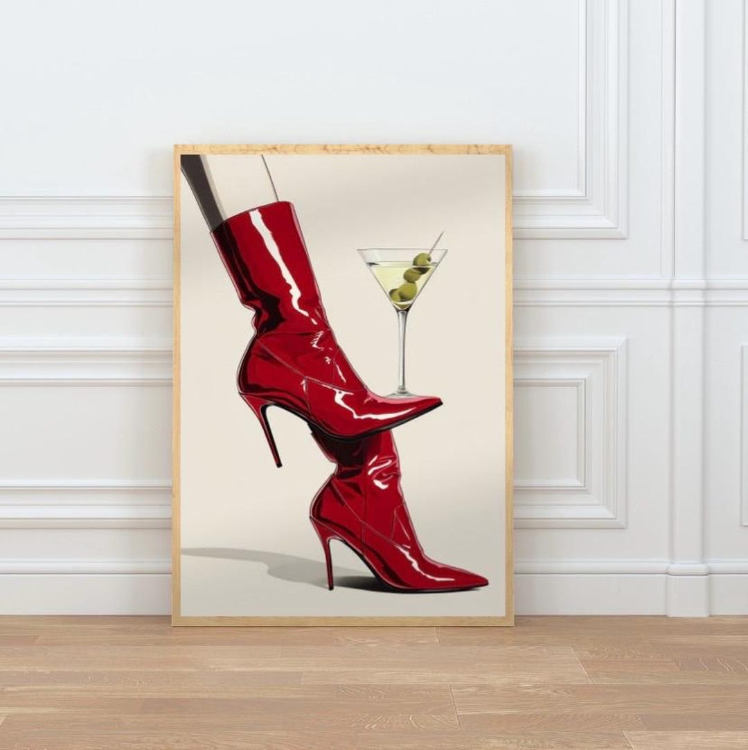 Retro High Heel Poster, Martini Wall Art, Cute Wall Print for Apartment ...