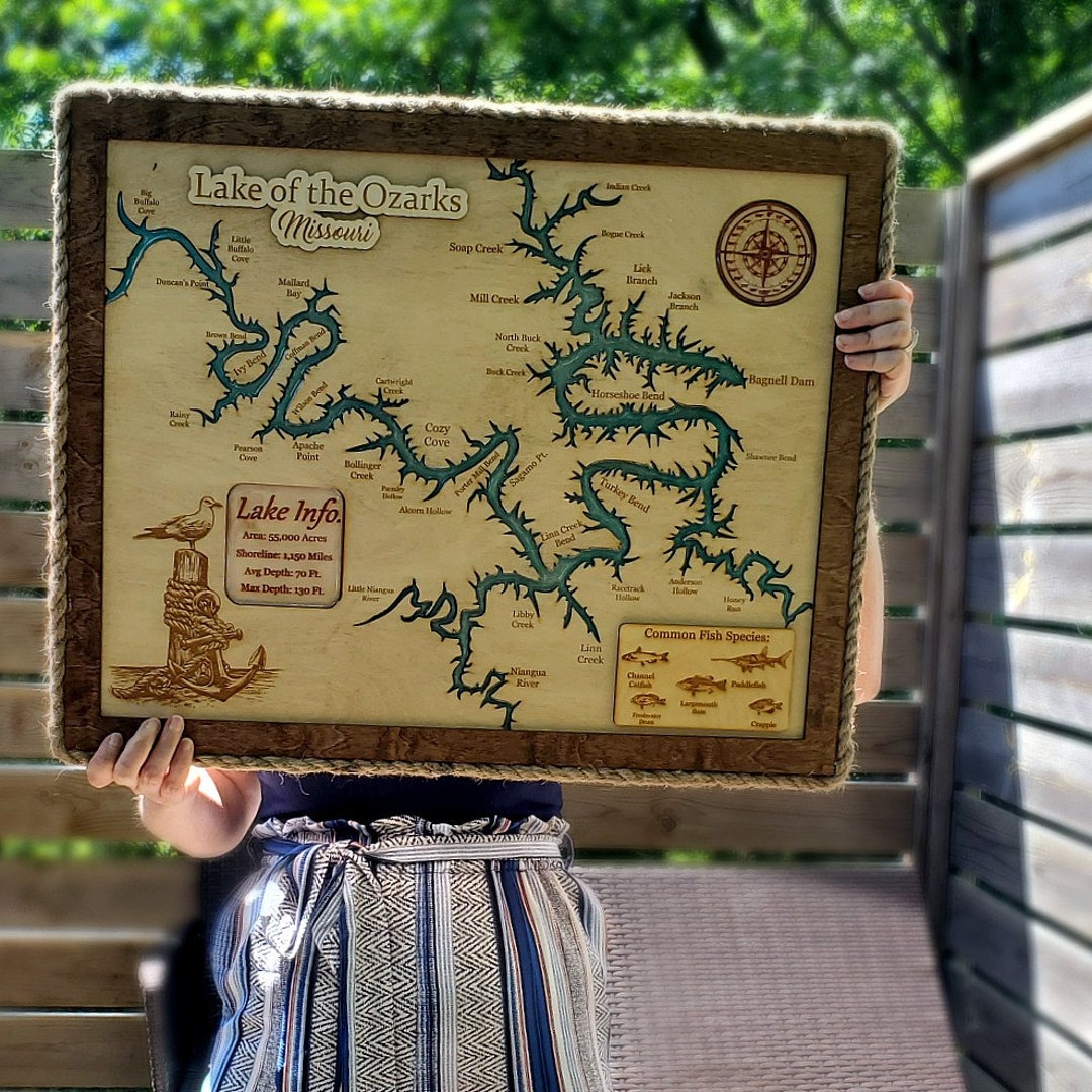 Custom Engraved Lake Map Wall Art, Wood Engraved Map, Wood Wall Art ...