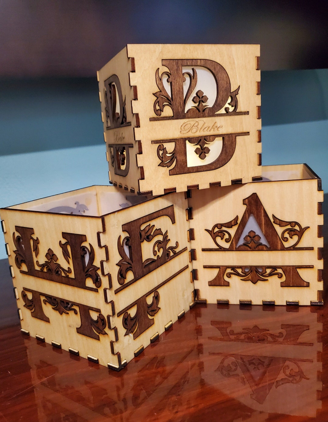 Wooden Night Light Box Wedding Centerpiece Wooden LED Light Box family ...