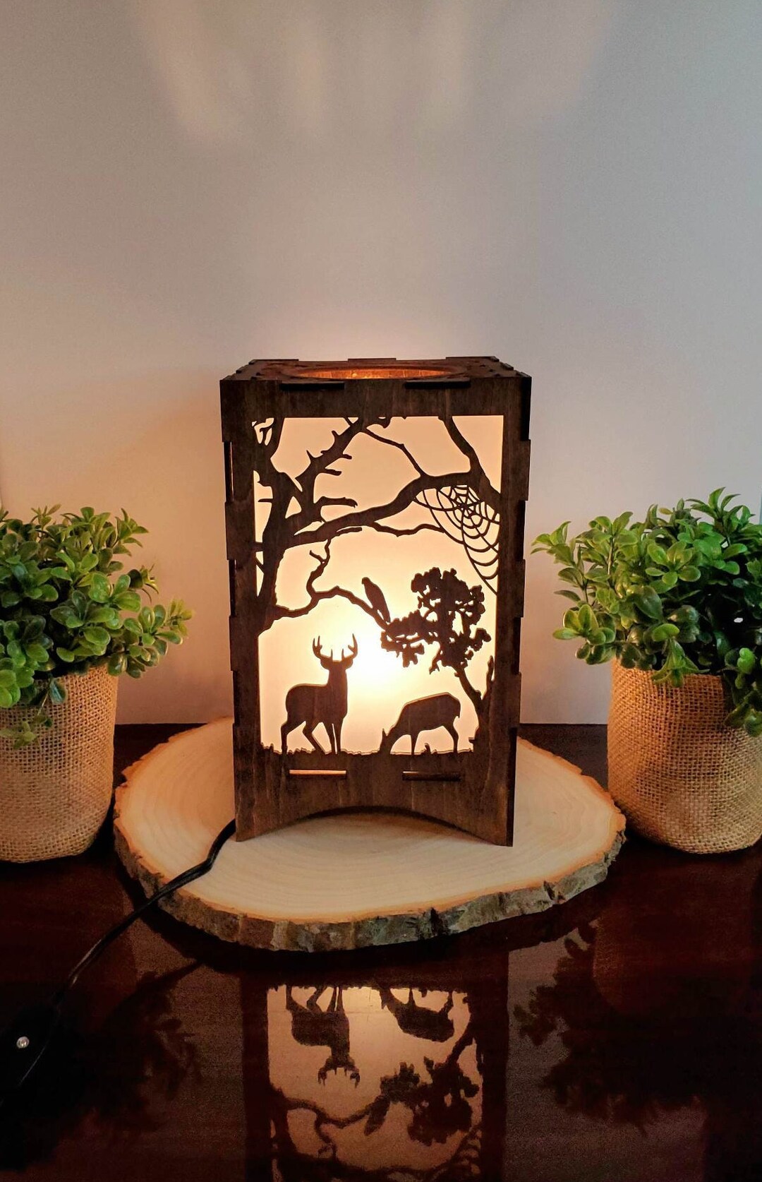 Wooden Table Lamp Wooden Night Light Light Box Handmade Nature Pattern ...