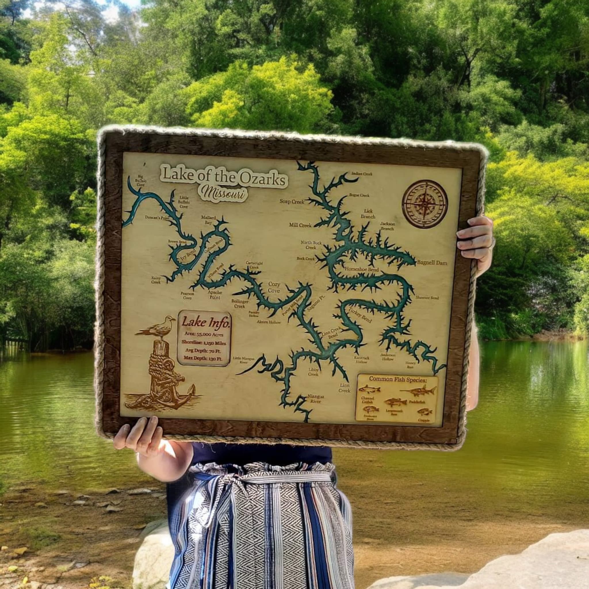 Custom Engraved Lake Map Wall Art, Wood Engraved Map, Wood Wall Art ...