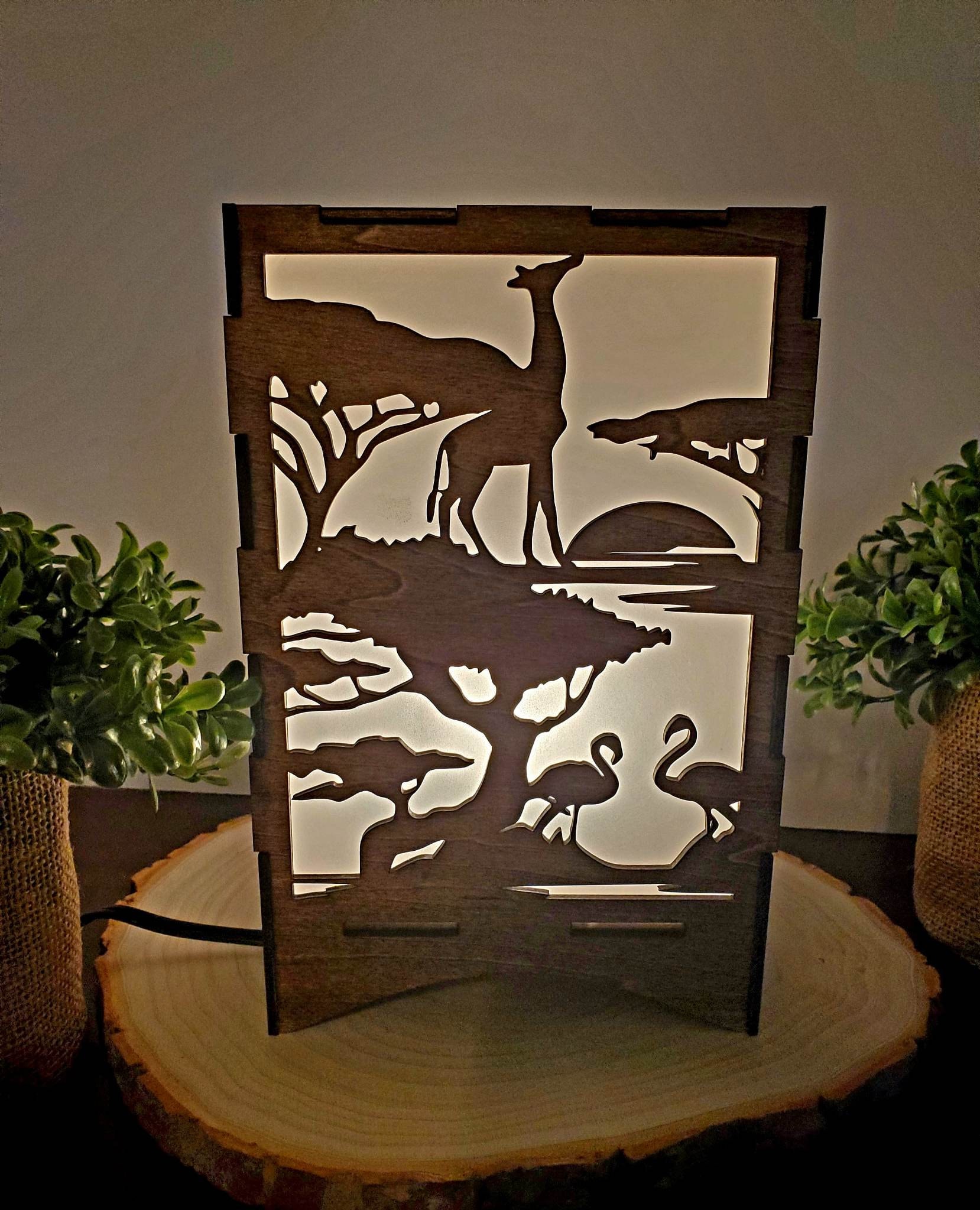 Safari Table Lamp | Wooden Table Lamp | Night Light | Light Box ...