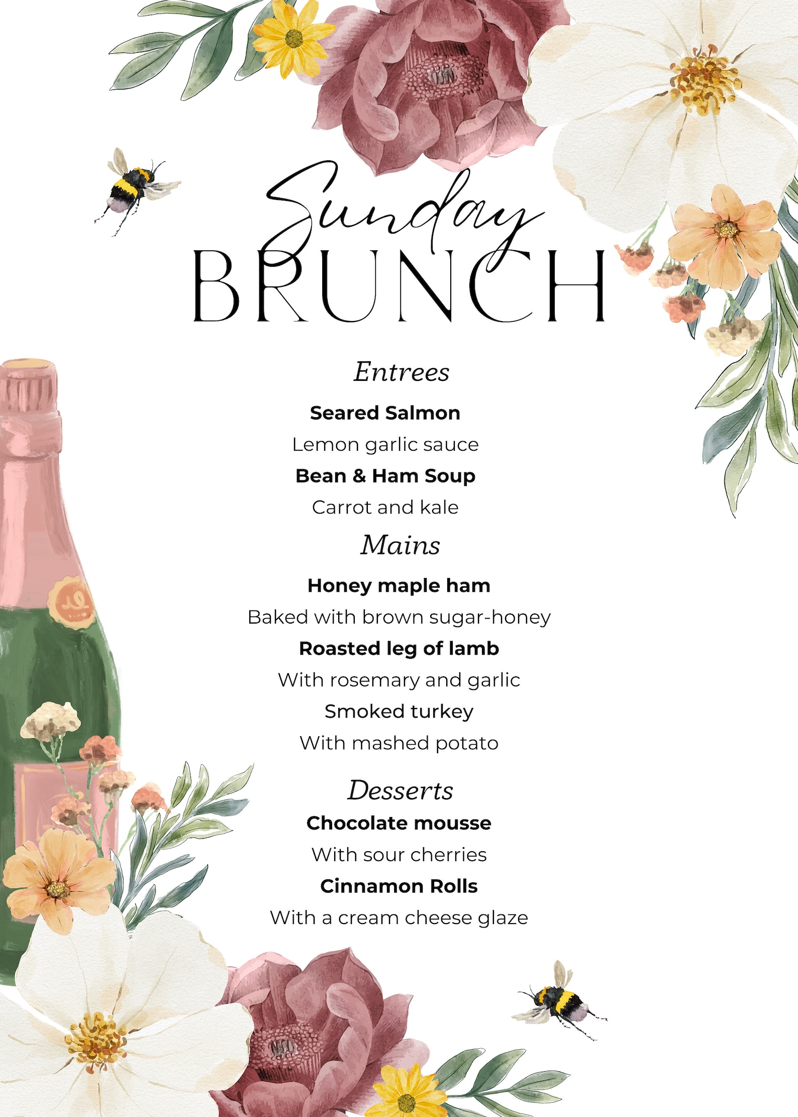 Brunch Card | Brunch Menu | Bottomless Brunch | Floral Menu | Ladies ...