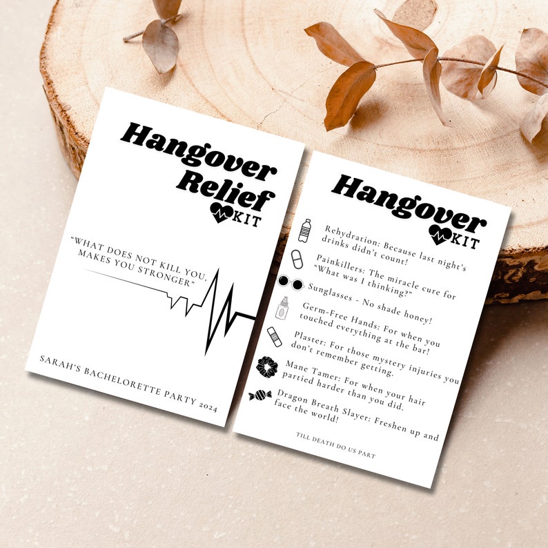 Hangover Kit | Bachelorette Survival Kit | Hen Do Survival Card ...