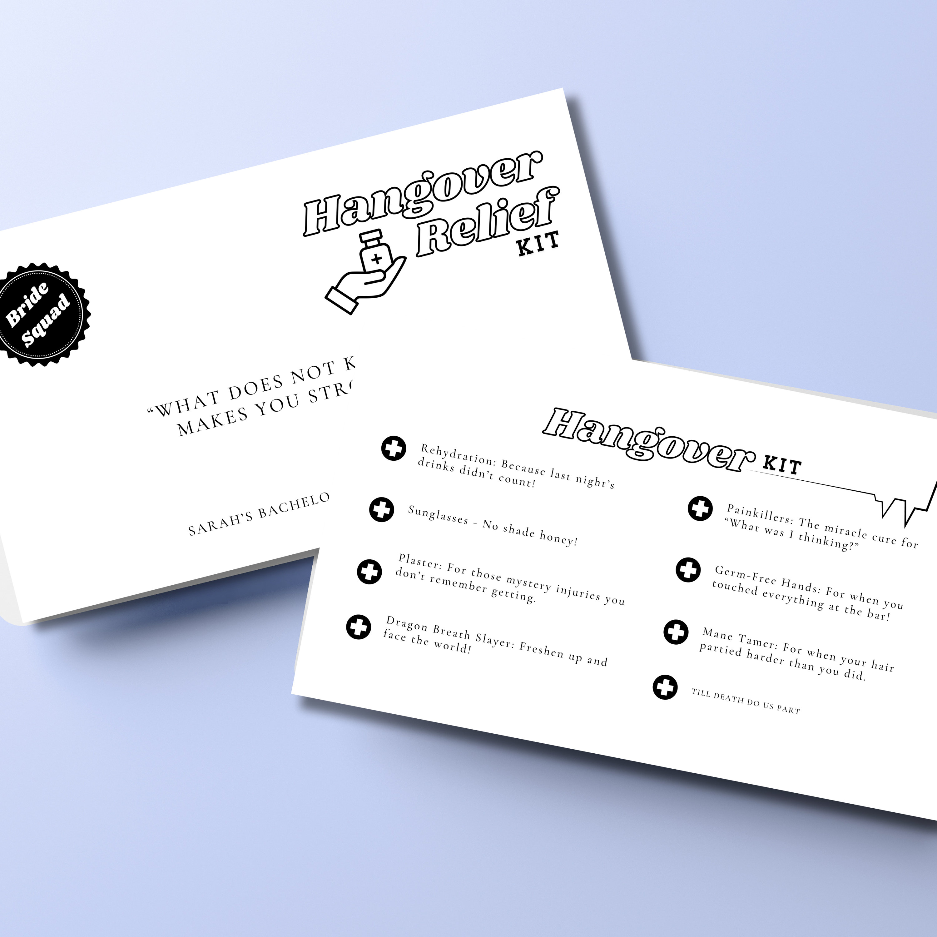 Editable Hangover Survival Kit Card: Bachelorette Party Favor (canva ...