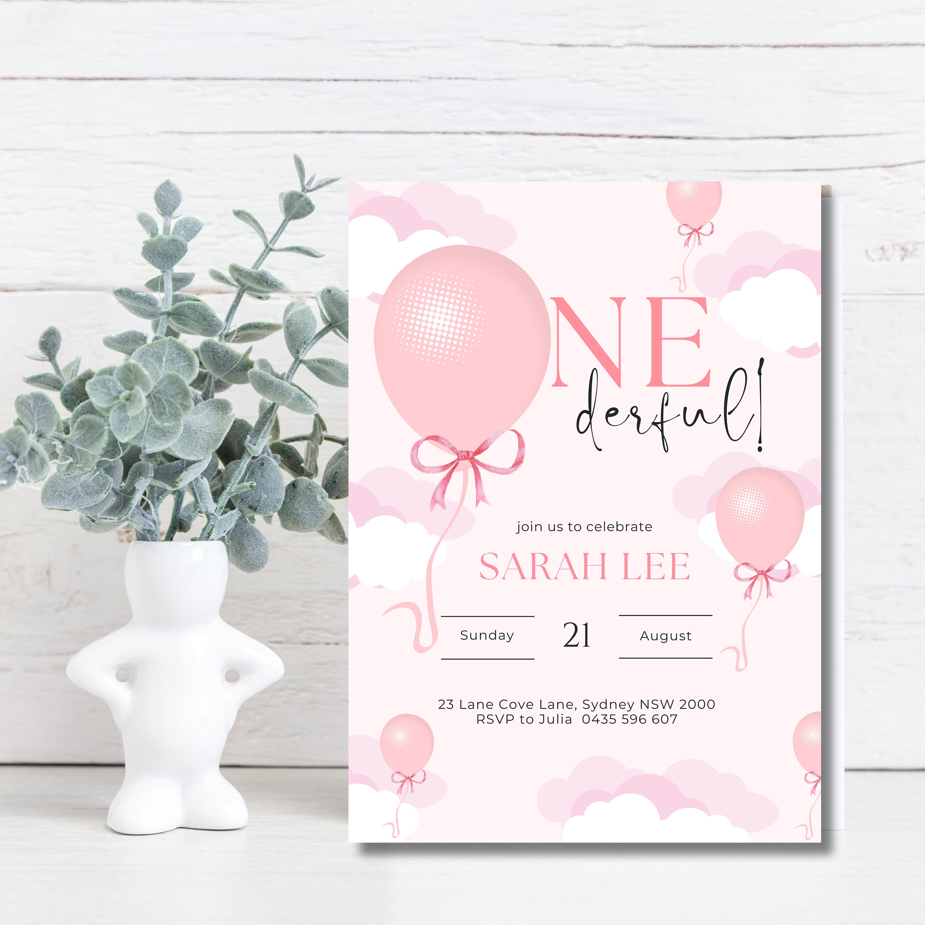 1st Birthday Invitation First Birthday Invite Pink First Birthday ...
