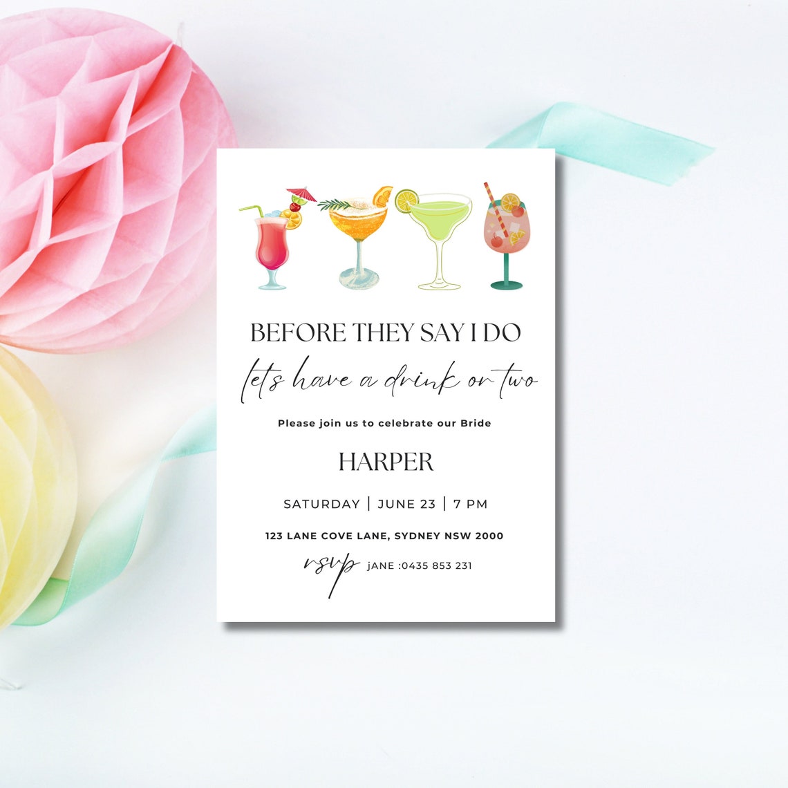 Cocktail Bachelorette Party Invitation: Editable Hen Do Invite (canva ...