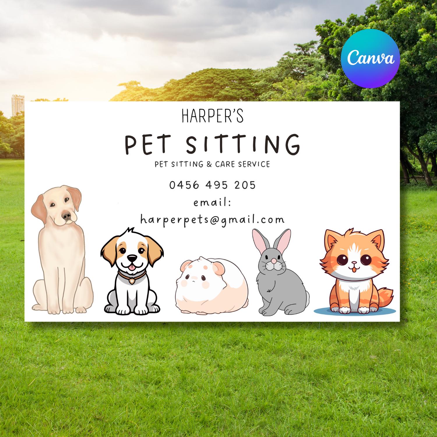 Pet Sitting Business Card | Cute Animal Design, Editable Canva (digital ...