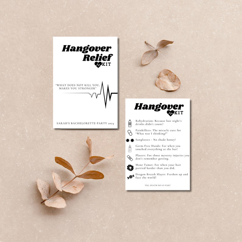 Editable Hangover Survival Kit Card: Bachelorette Party Favor (instant ...