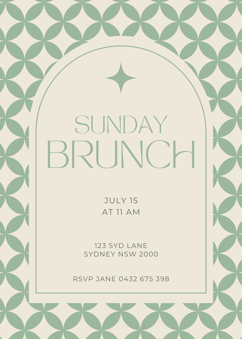 Retro Brunch Invitation: Floral Design, Editable Template (digital ...