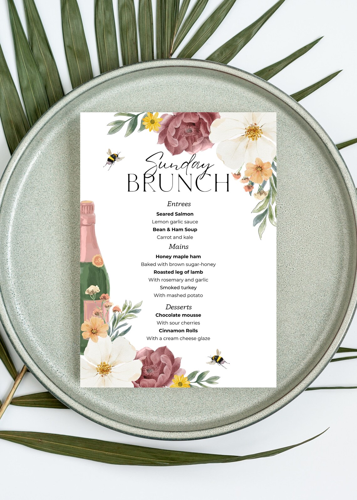 Brunch Card Brunch Menu Bottomless Brunch Floral Menu Ladies Lunch ...