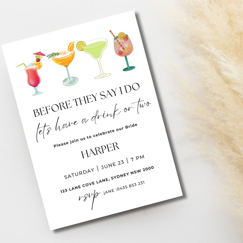Cocktail Bachelorette Party Invitation: Editable Hen Do Invite (canva ...