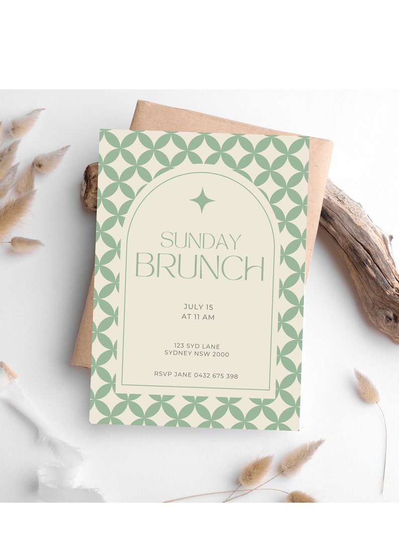 Retro Brunch Invitation: Floral Design, Editable Template (digital ...