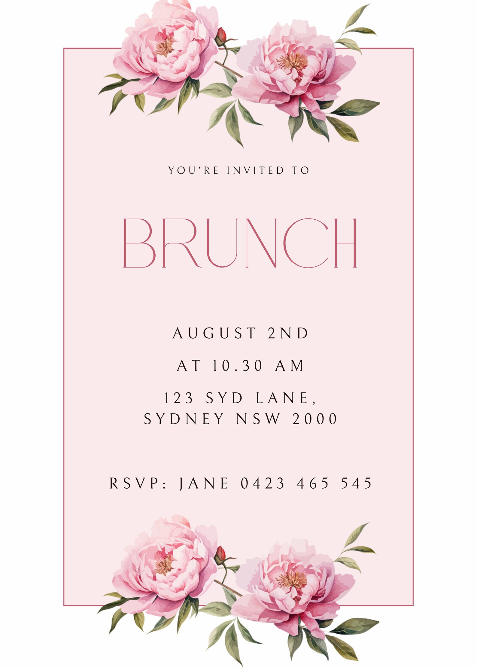 Floral Brunch Invitation Template: Elegant Sunday Brunch Menu (5x7 ...