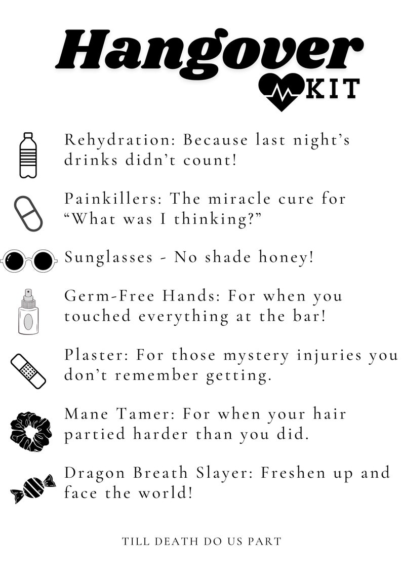Hangover Kit | Bachelorette Survival Kit | Hen Do Survival Card ...
