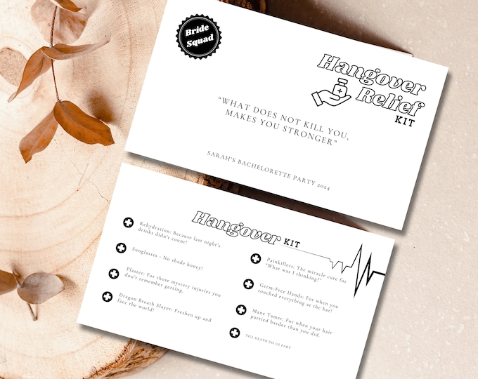 Hangover Recovery Kit Cards, Hungover Bag Cards, Printed Cards, Digital ...