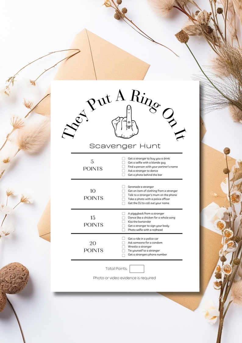 Digital Bachelorette Scavenger Hunt Card | Hen Do Party Games | Hen Do ...