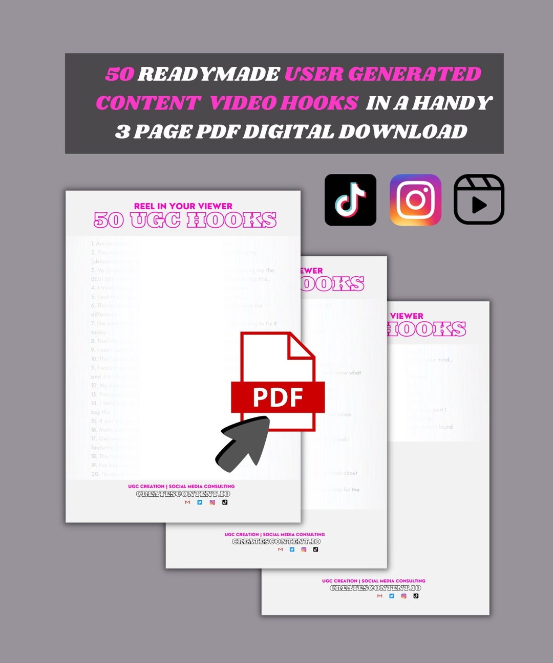 50 UGC Hooks PDF Digital Download User Generated Content Video Hooks Social Media Video Hooks ...