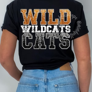Wildcats PNG, Orange Wildcats Faux Sequins Letters, School Mascot Shirt Design, Sports Team, DTF ...