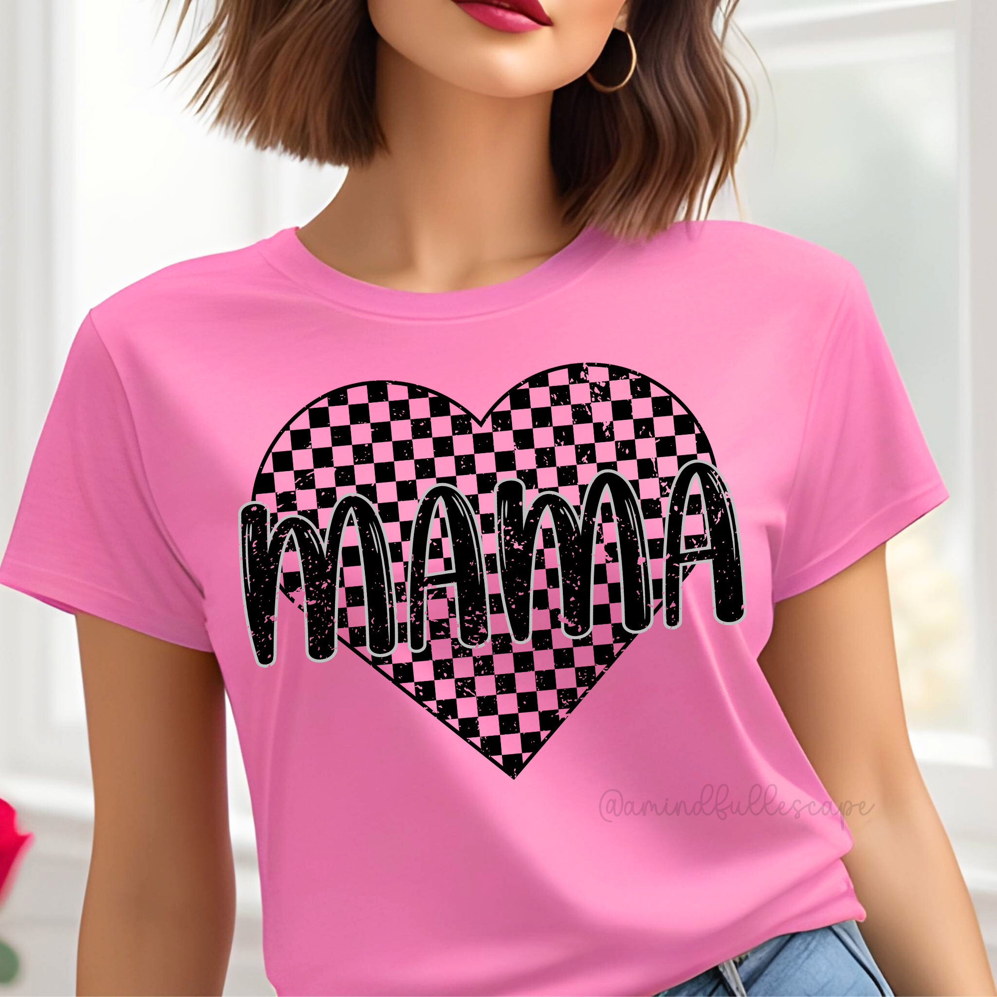 Retro Checkered Mama Png, Trendy Mom Png, Love Png, Distressed Heart ...