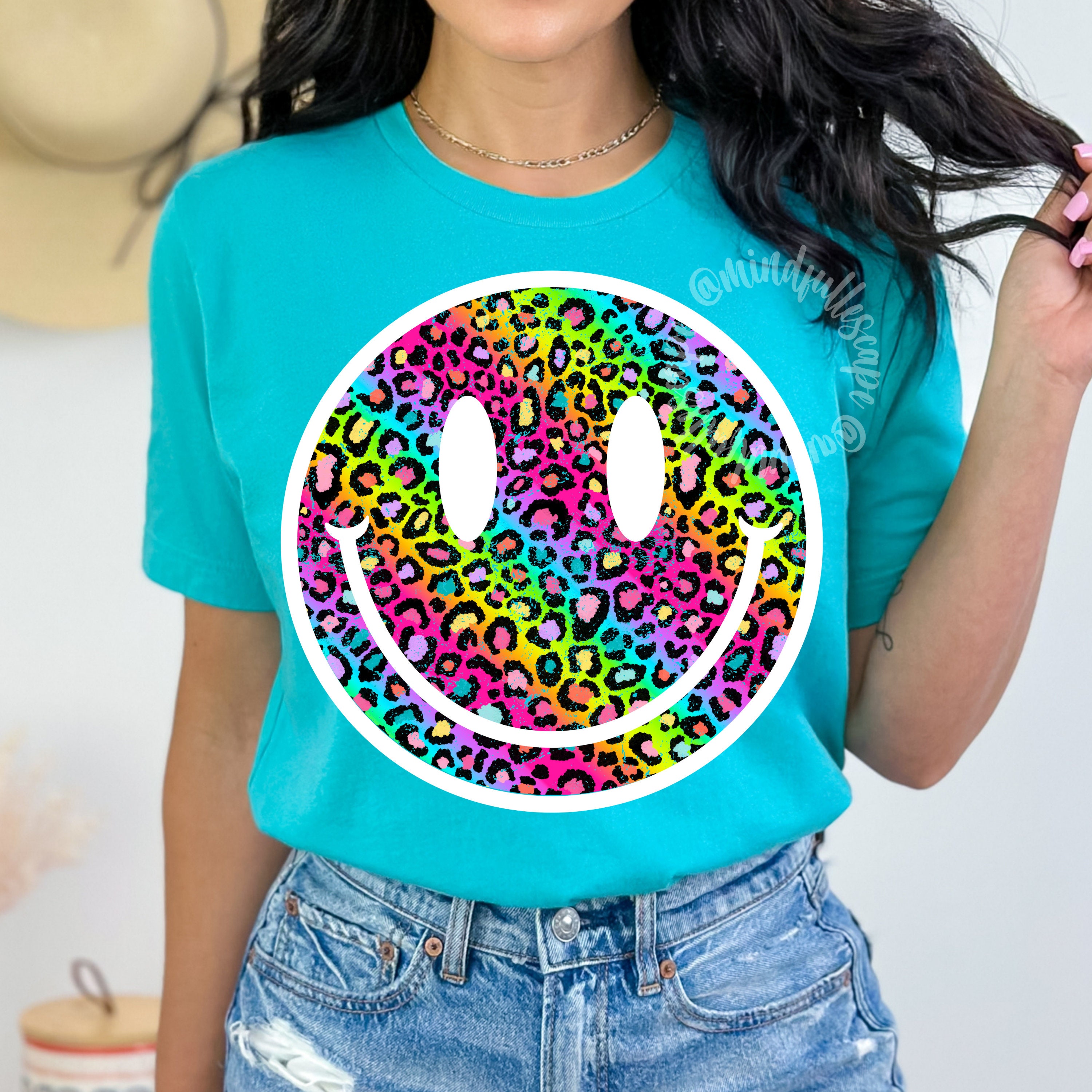 Colorful Leopard Print Smiley Face PNG, Distressed Smiley Face Shirt ...