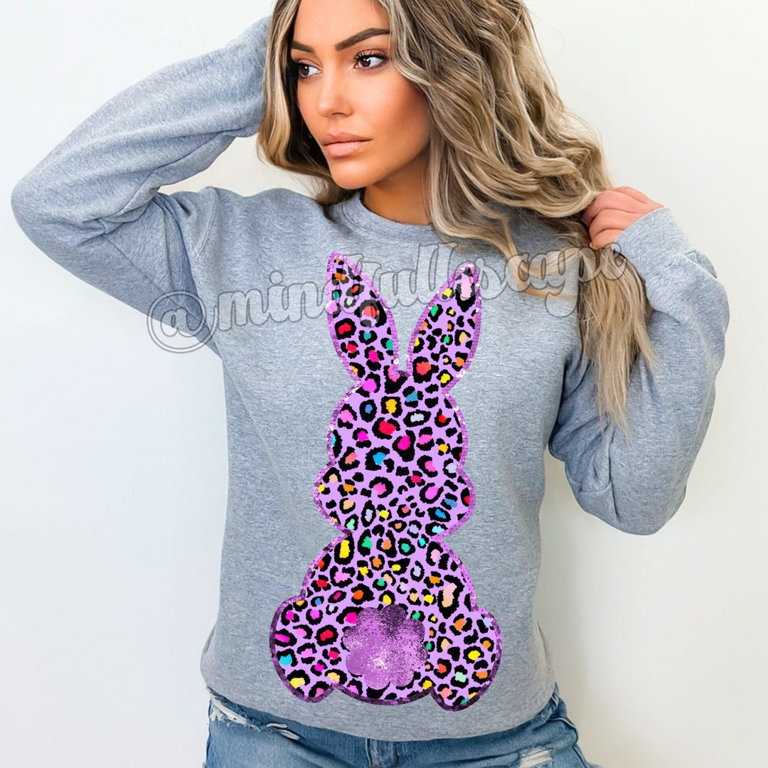 Leopard Print Bunny PNG, Sparkly Faux Sequins Easter Bunny Shirt Design ...