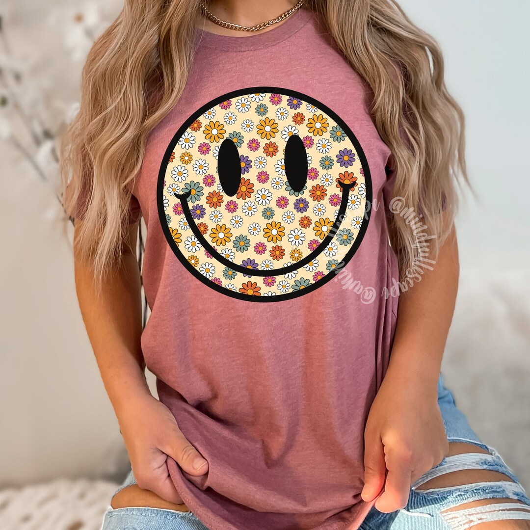 Groovy Floral Smiley Face PNG, Retro Smiley Face Shirt, Groovy Boho Png ...