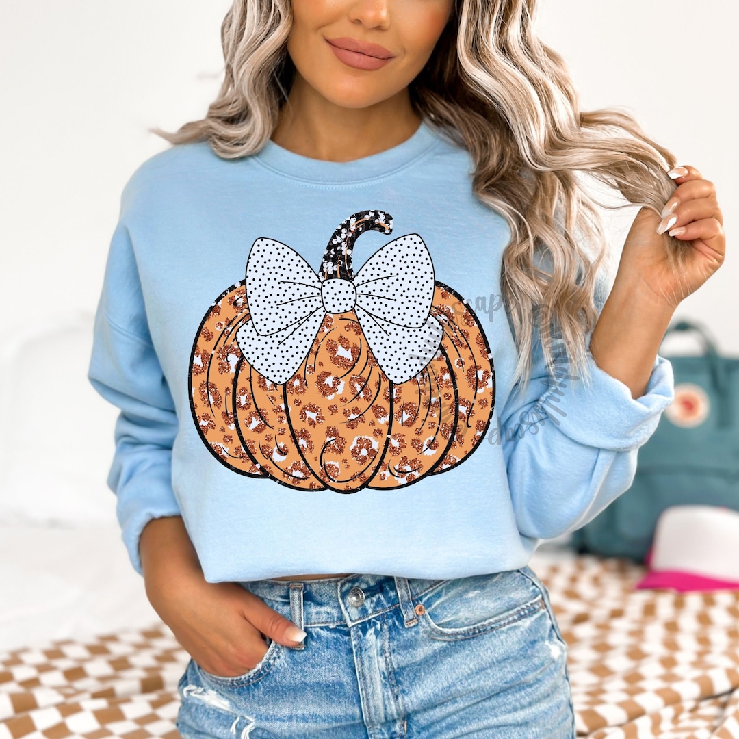 Fall PNG, Pumpkin Fall Shirt Design, Glittery Leopard Print With Bow ...