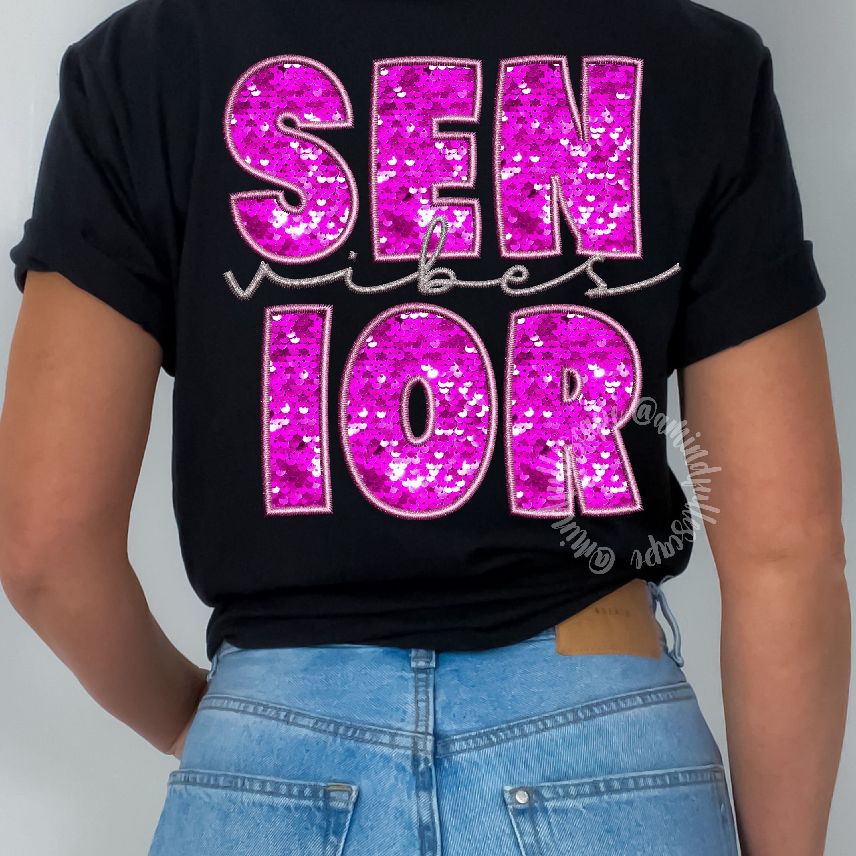 Pink Senior PNG, Senior Vibes PNG, Sparkly Faux Sequins Letters, Class ...