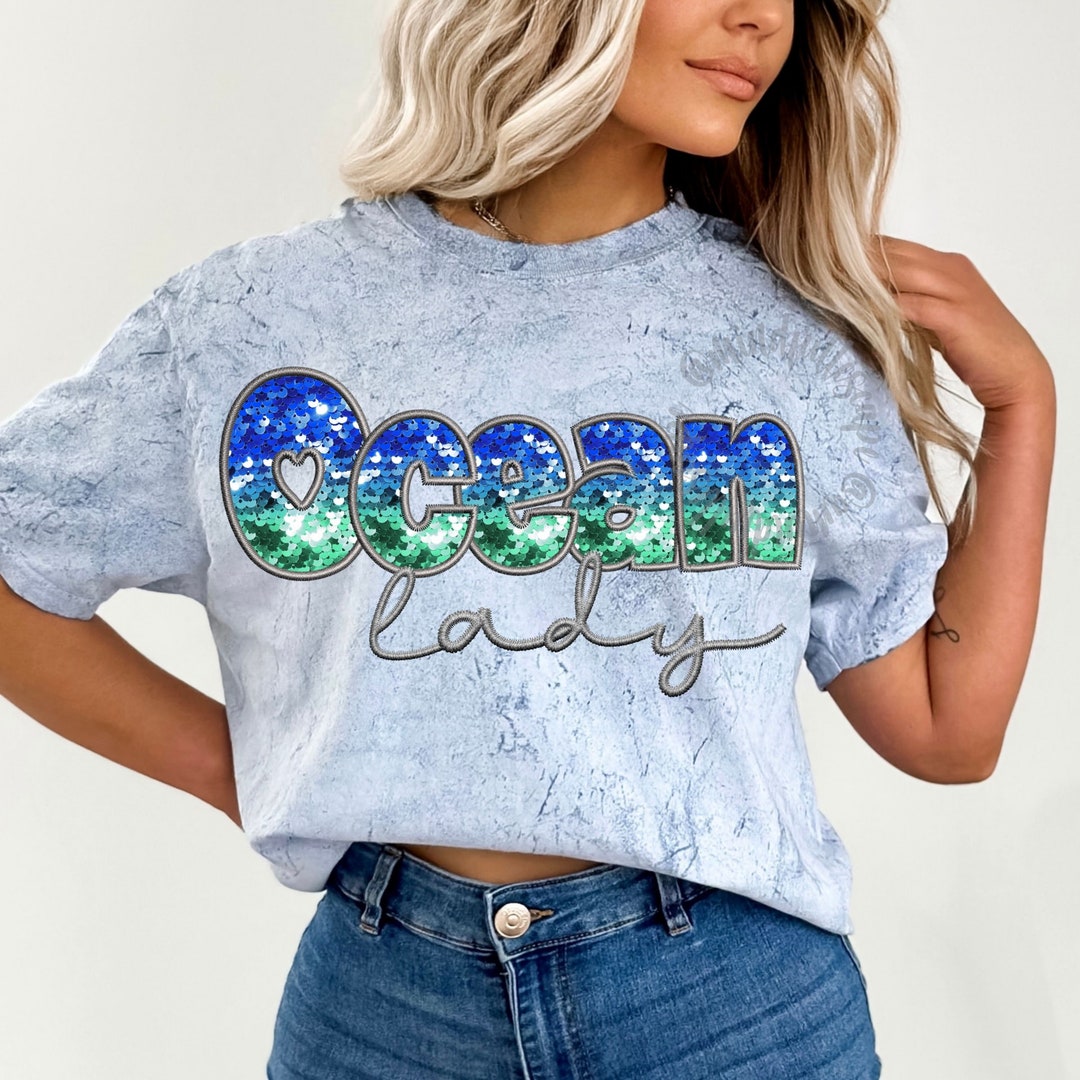 Beach PNG, Ocean Lady Springbreak Shirt Design, Sparkly Faux Sequins ...