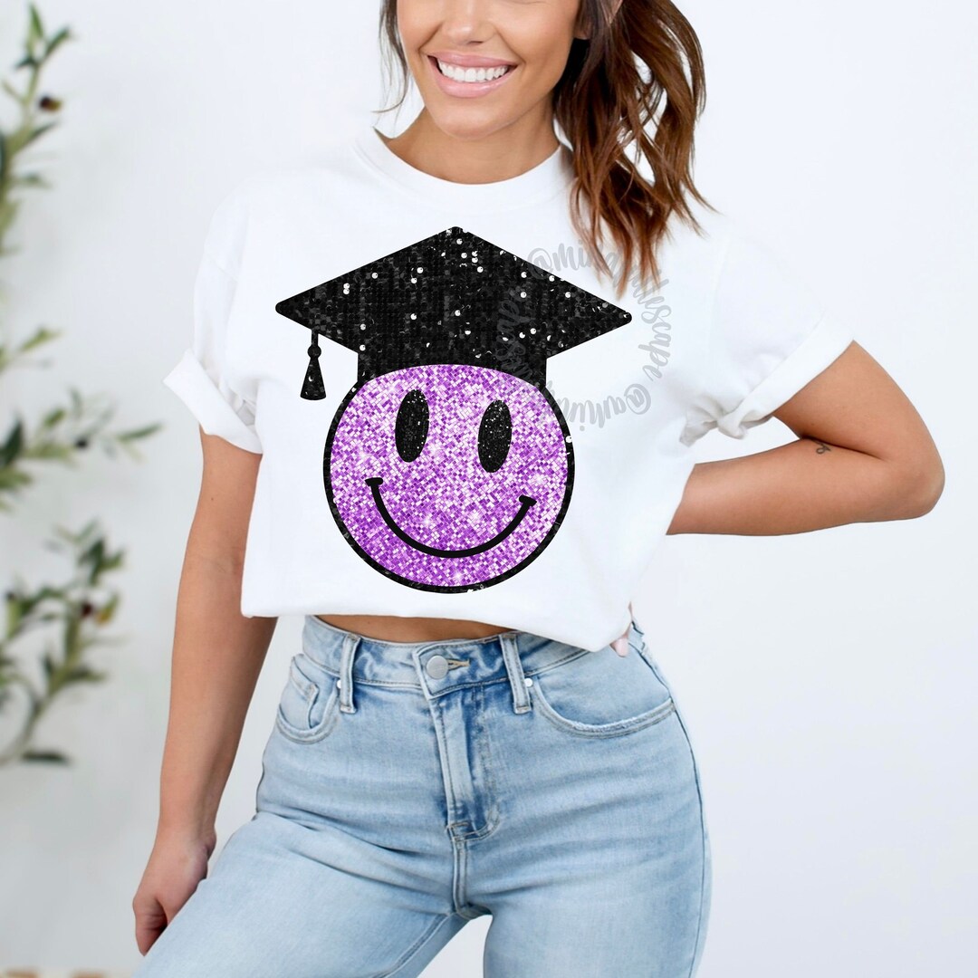 Grad Smiley PNG, Graduation PNG, Graduation Shirt Design, Purple Happy ...