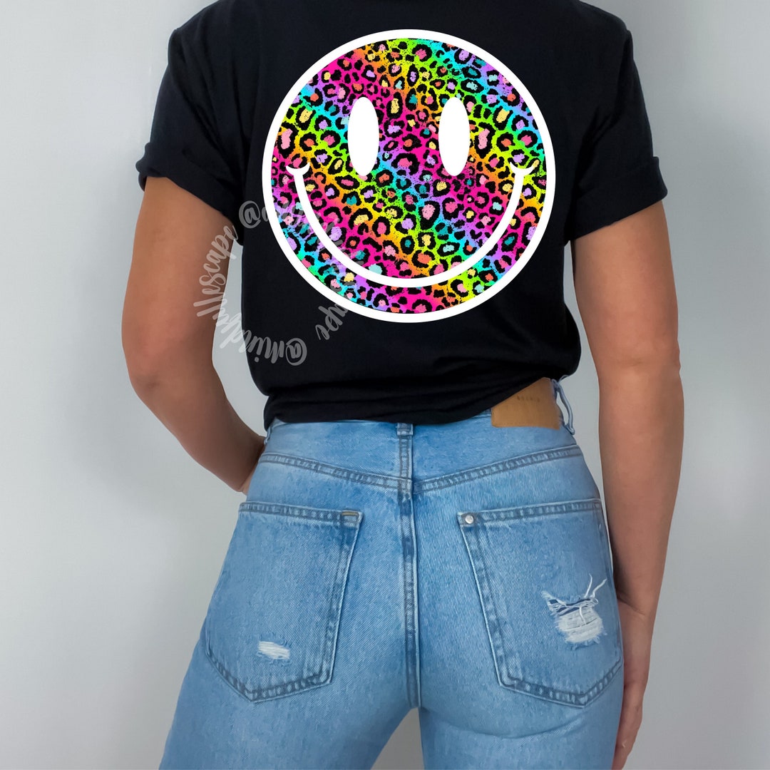 Colorful Leopard Print Smiley Face PNG, Distressed Smiley Face Shirt ...
