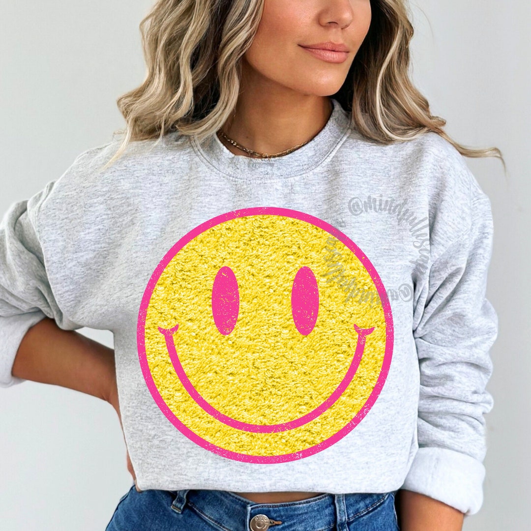 Faux Chenille Happy Smiley Face PNG, Summer Smiley Shirt Design, Retro ...
