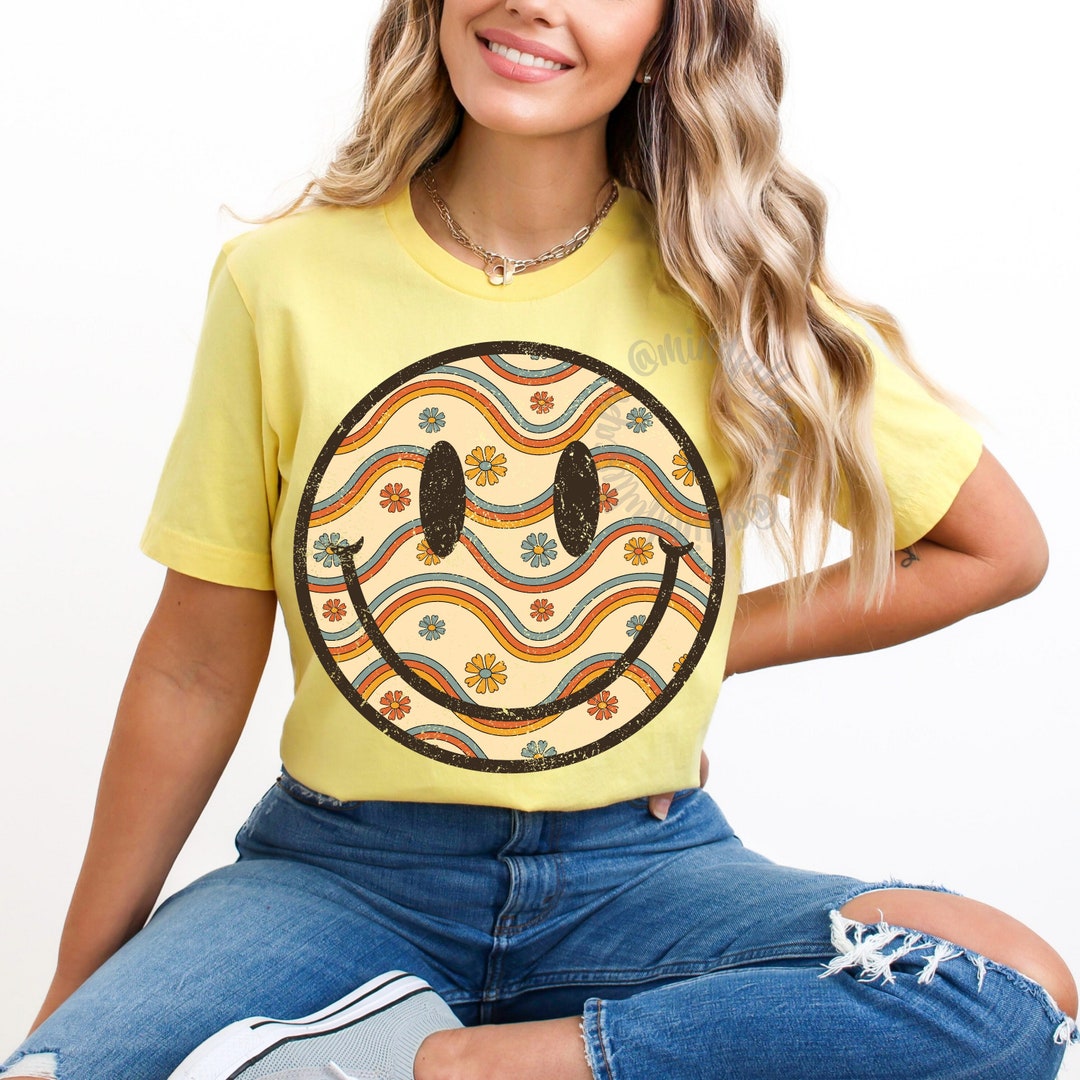 Trendy Groovy Smiley Face PNG, Retro Smiley Face Shirt, Boho Png, Happy ...