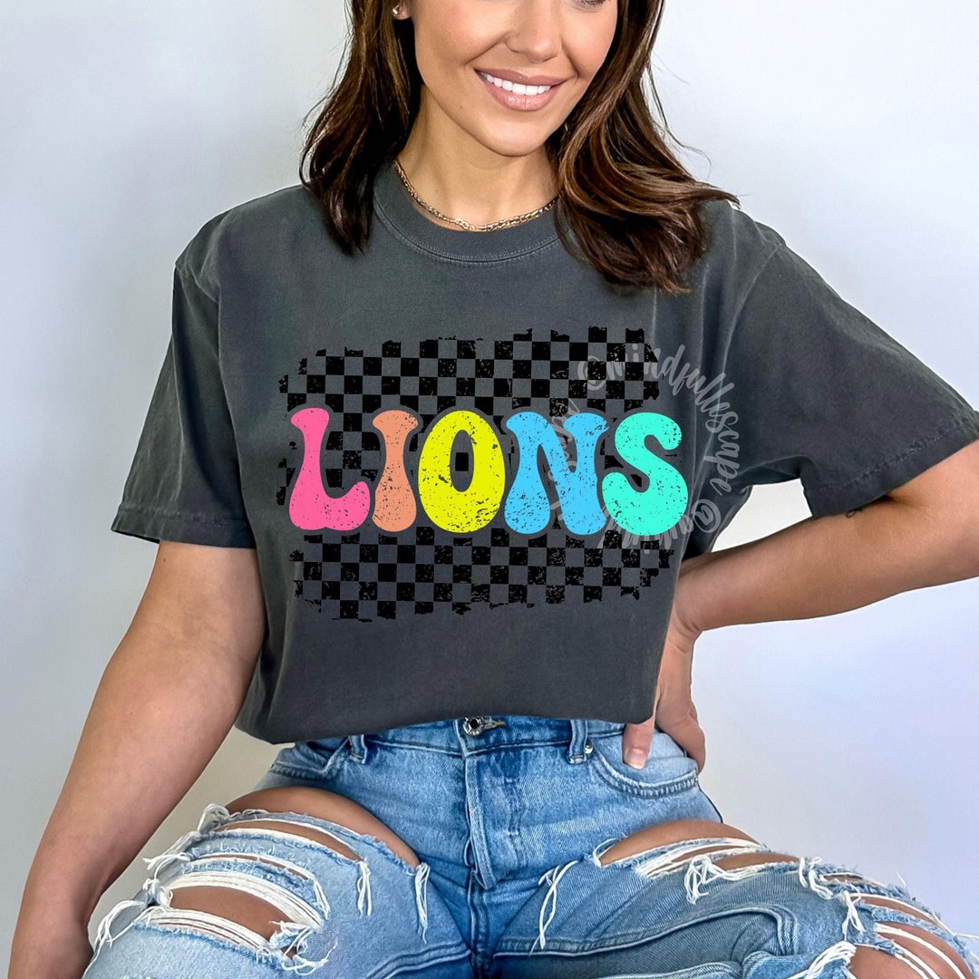 Lions PNG, Colorful Lions PNG, Checkered School Mascot Shirt Design ...