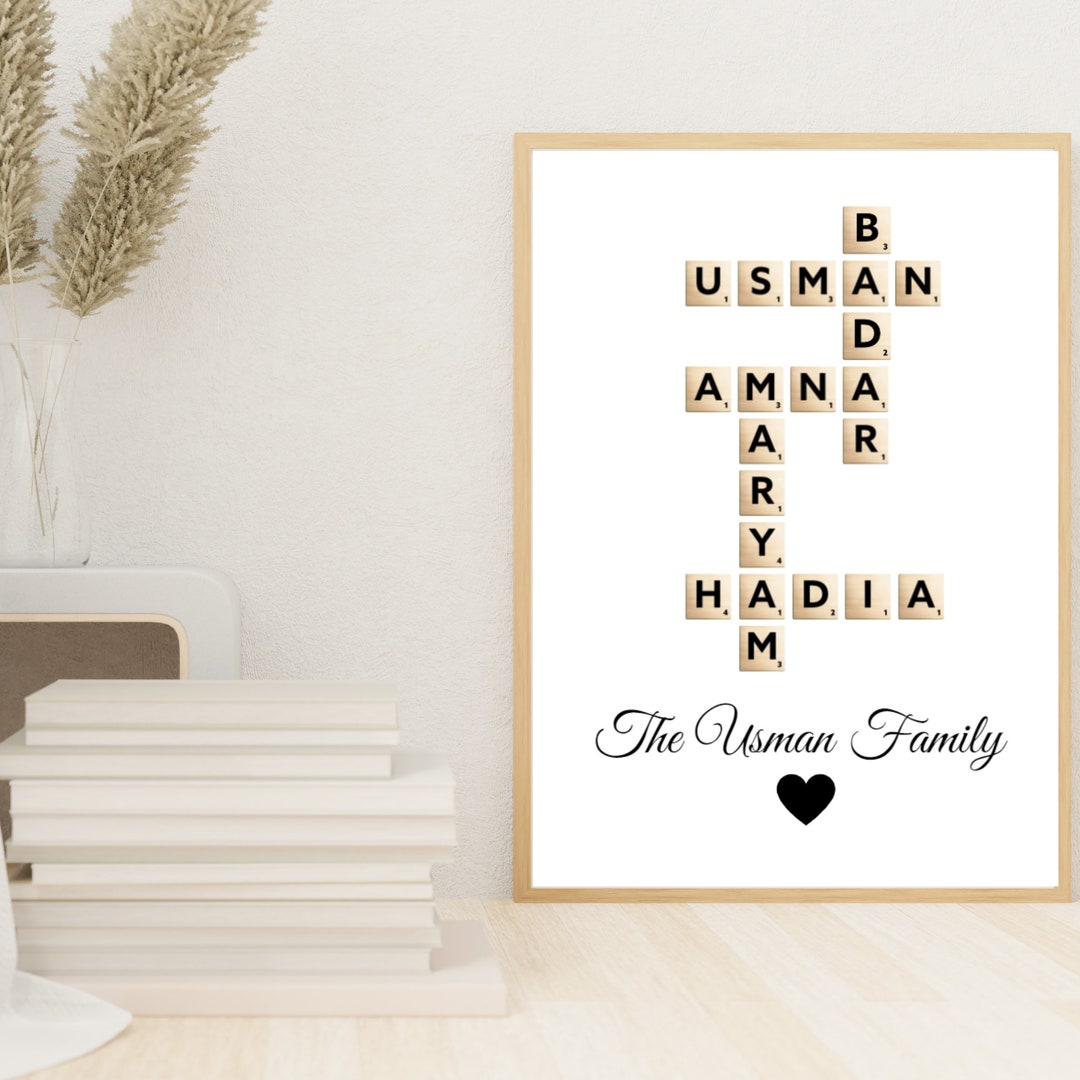 Personalized Family Scrabble Art, Crossword Puzzle Family Wall Hanging ...