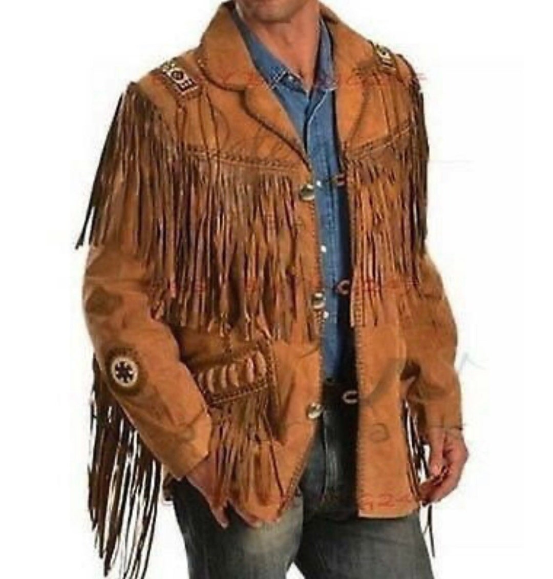 Native American Leather Jacket, Suede Handmade Indian Buckskin, Vintage ...