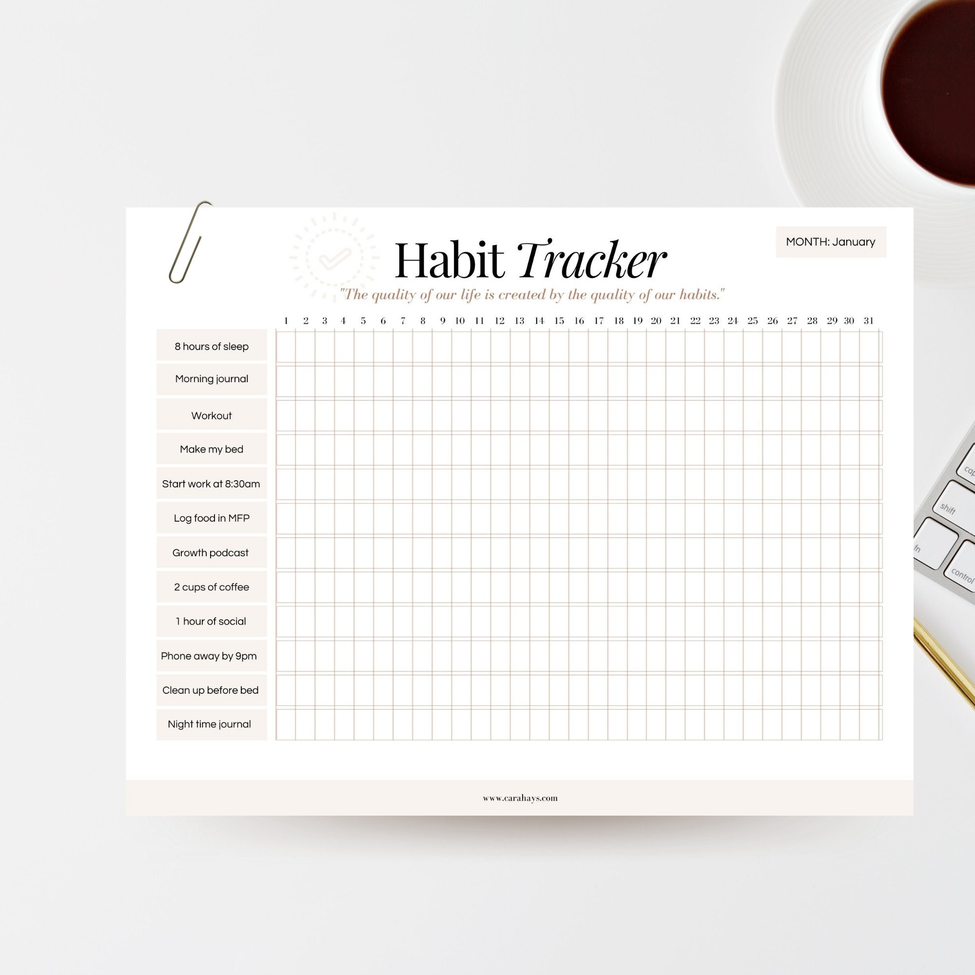 Daily Habit Tracker Template (printable PDF) - Etsy