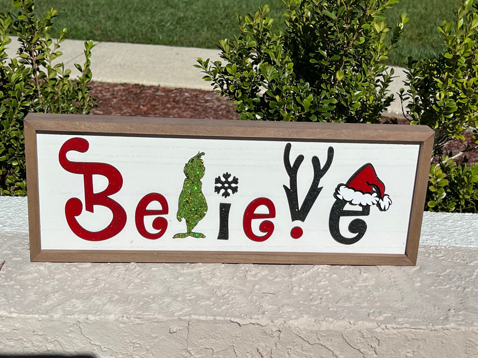 18" X 6" Believe Box Frame, Grinch Sign, Glitter Grinch, Grinch Decor ...