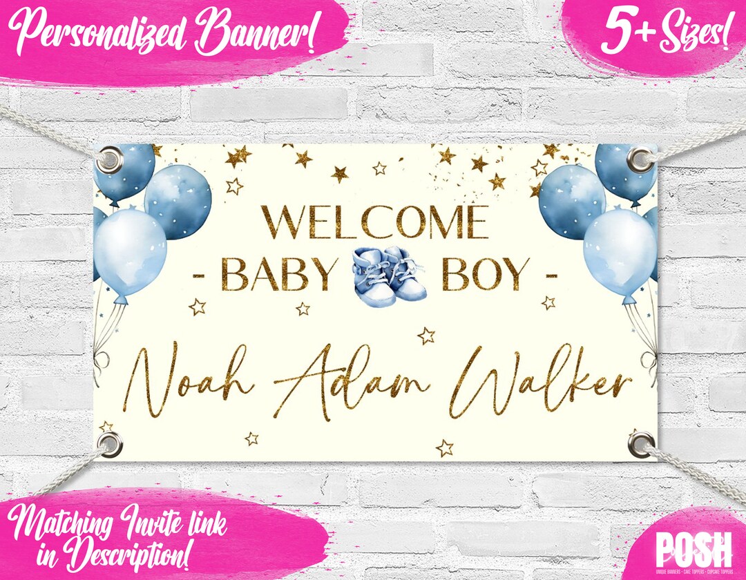 PERSONALIZED BABY BOY | Blue Baby Shower Banner, Blue Teddy Baby Shower ...